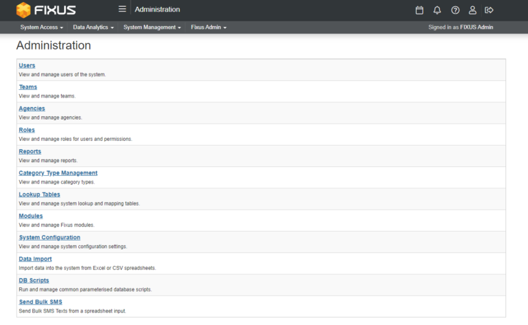 Administration – Getting Started – Fixus Technologies Documentation